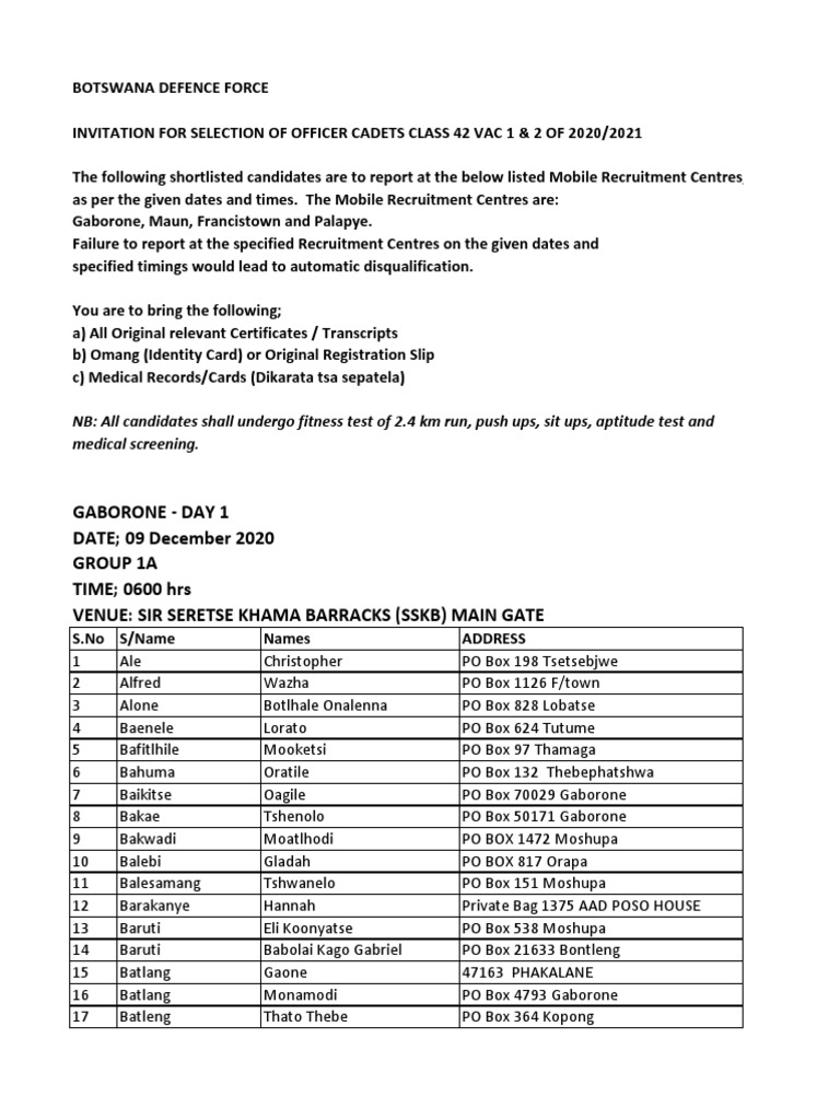 BDF Recruitment List Ocdt 42 Vac. 1 & 2 | PDF | Public Services ...