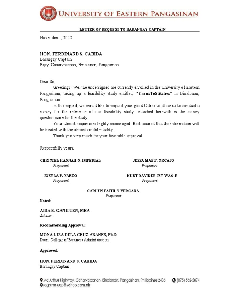 Letter To Brgy Captain | PDF