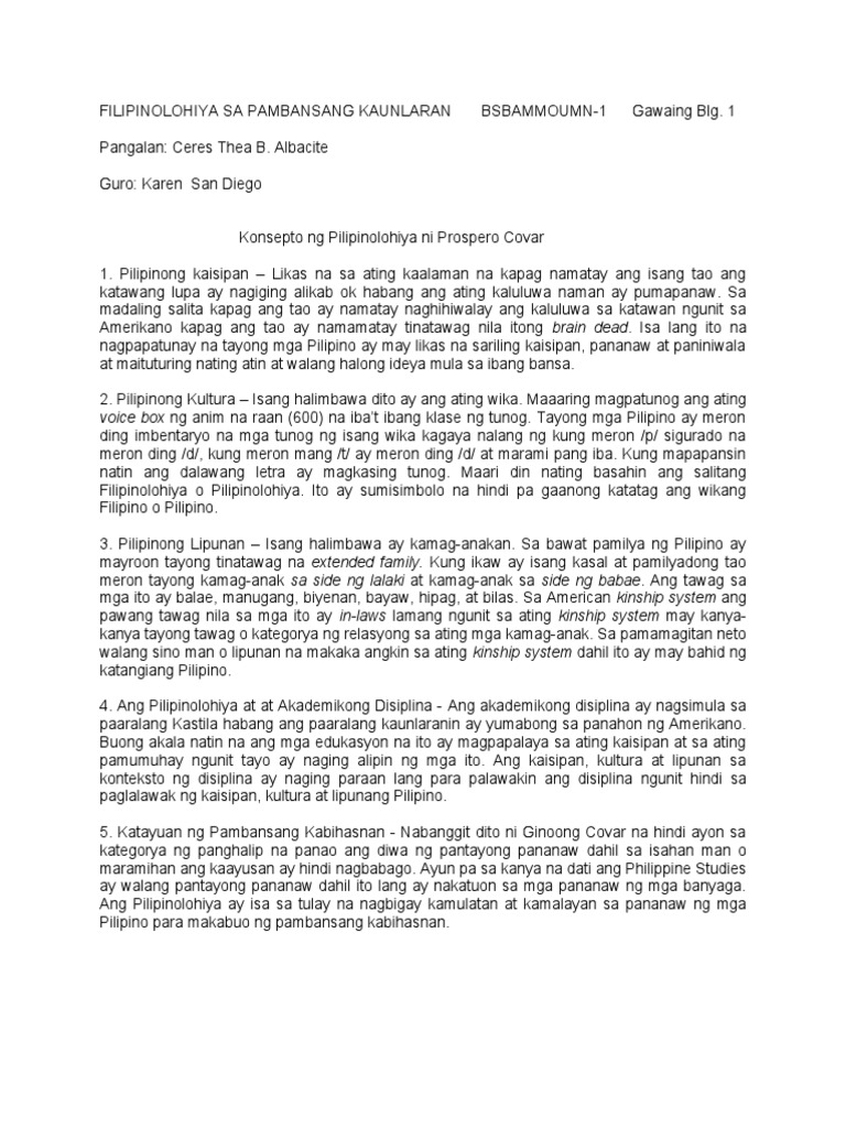 Filipinolohiya Gawain Blg. 1 | PDF