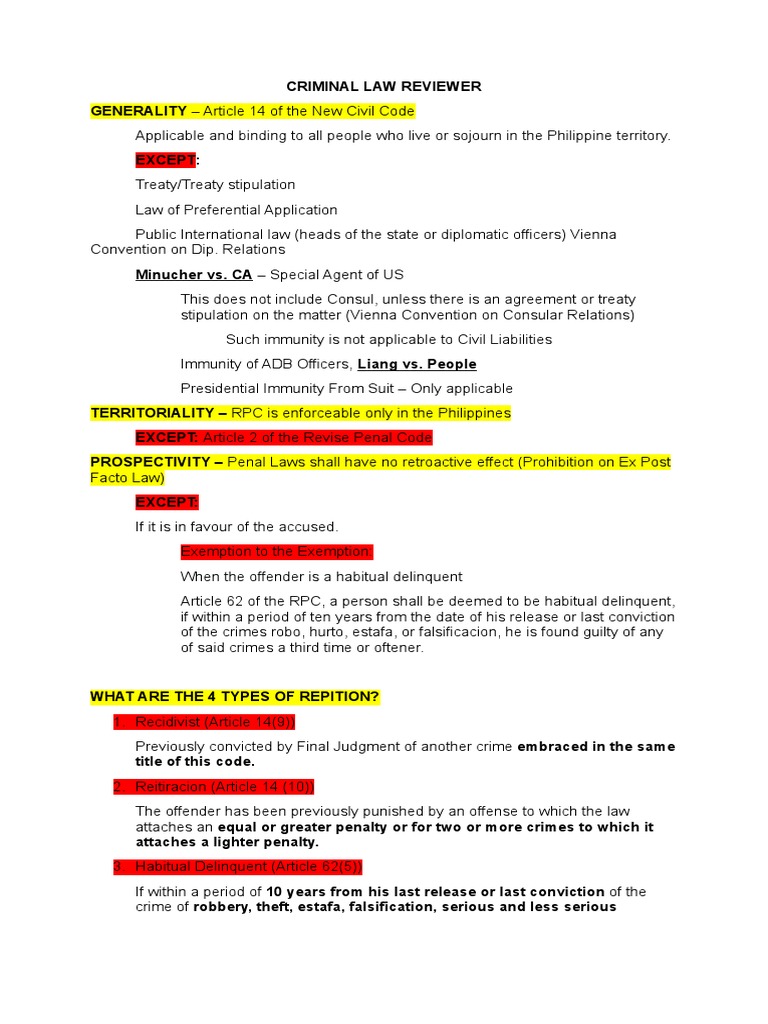 Criminal Law Reviewer | PDF | Crime & Violence | Crimes