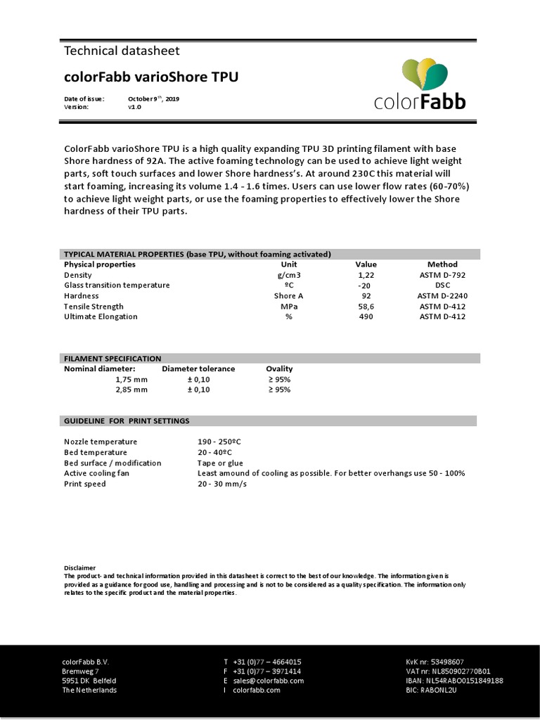 TDS E ColorFabb Varioshore TPU | PDF | Civil Engineering | Building Engineering