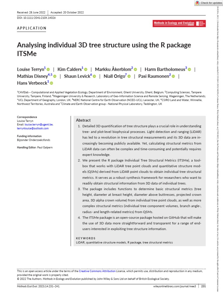 Methods Ecol Evol - 2022 - Terryn - Analysing Individual 3D Tree Structure Using The R Package ...