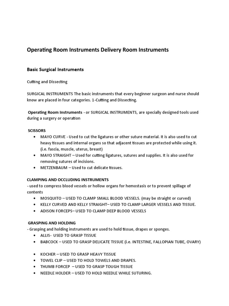 Operating Room Instruments Delivery Room Instruments | PDF | Childbirth ...