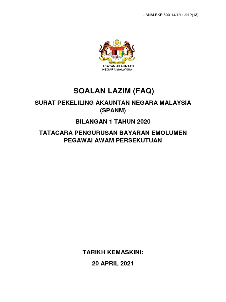 Faq Spanm Bil 1 Tahun 2020 Emolumen 20042021 | PDF
