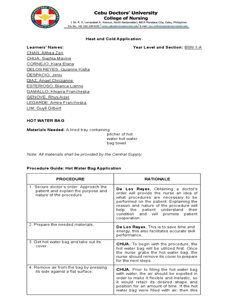 A2 - Heat and Cold Application Procedure Guide | PDF | Wound | Hand Washing