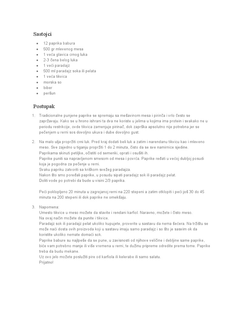 Punjene Paprike | PDF