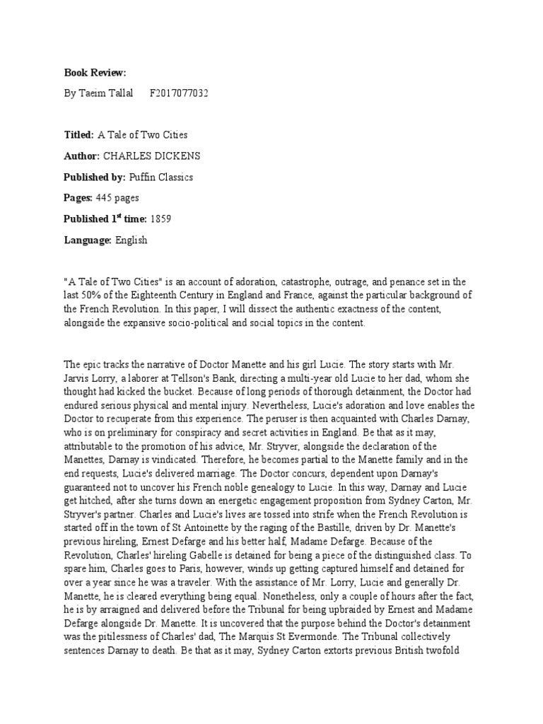 Analysis of A Tale of Two Cities | PDF | A Tale Of Two Cities