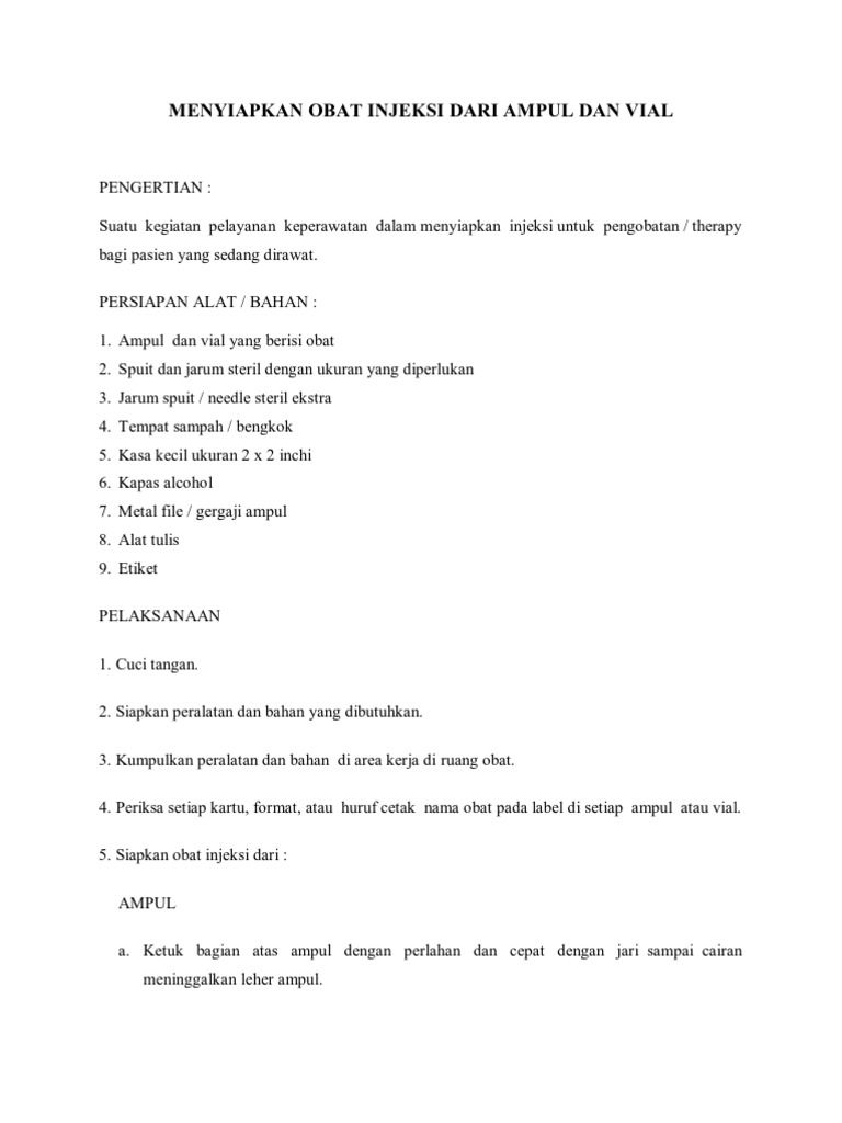 Menyiapkan Injeksi Ampul Dan Vial | PDF
