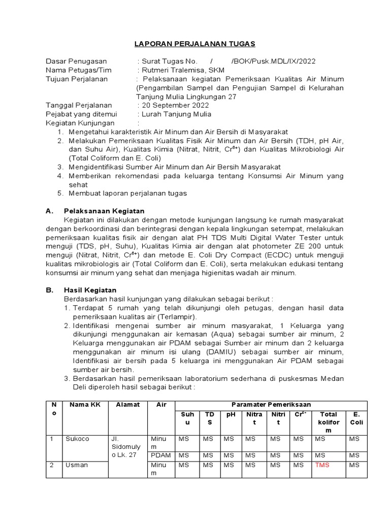 LPT Pemeriksaan Kualitas Air Lk. 27 TM | PDF