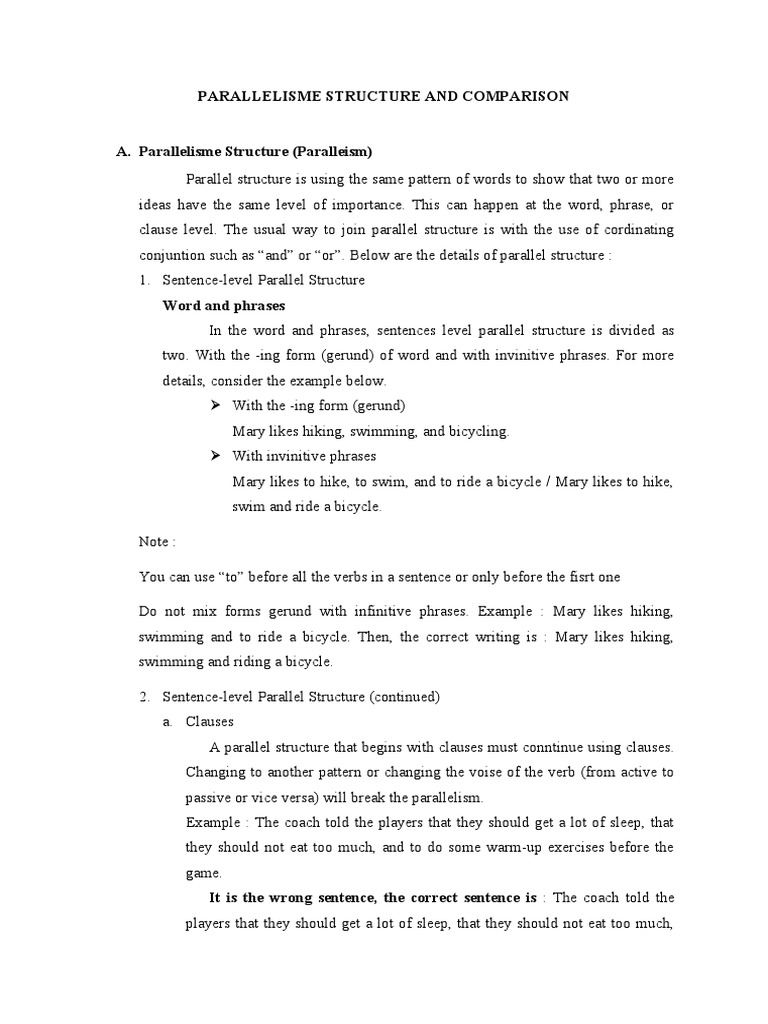 PARALLELISME STRUCTURE AND COMPARISON File | PDF | Sentence ...