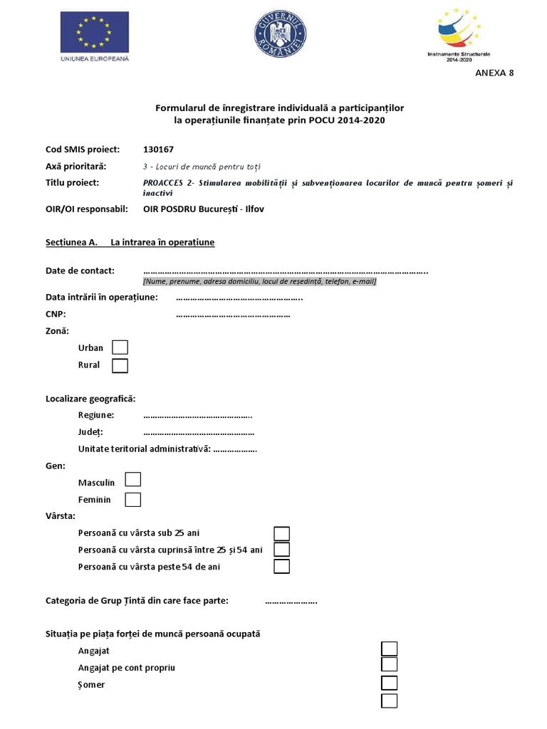 Anexa 8 - Formular Inregistrare Grup Tinta PROACCES 2 | PDF