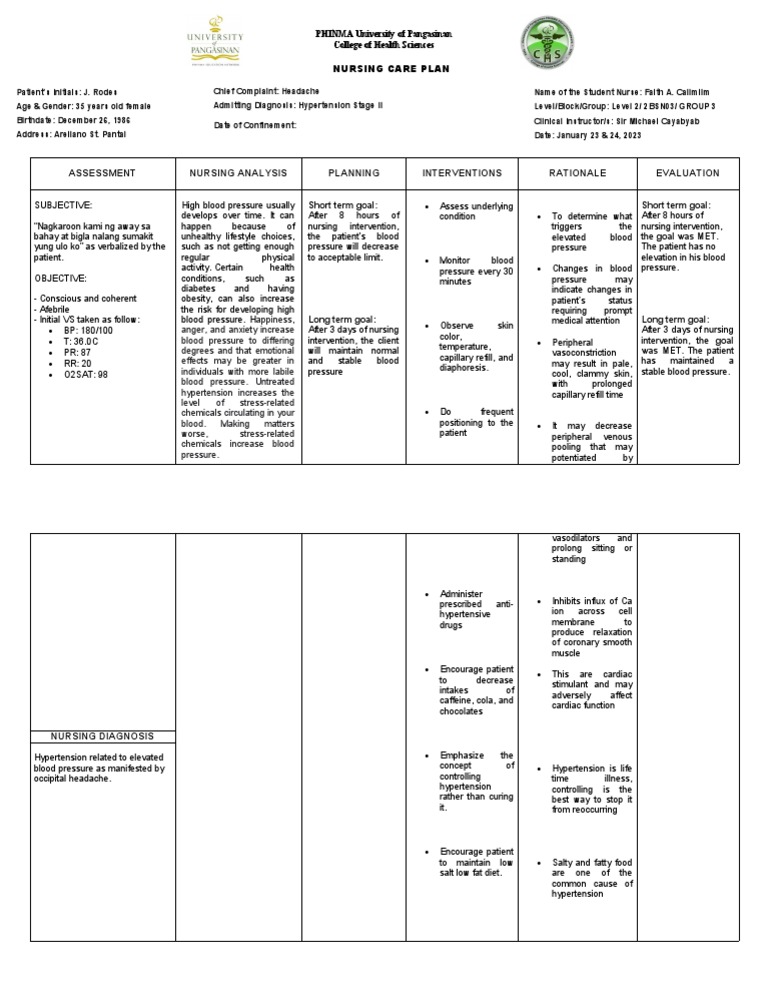 NCP #2 | PDF | Hypertension | Blood Pressure