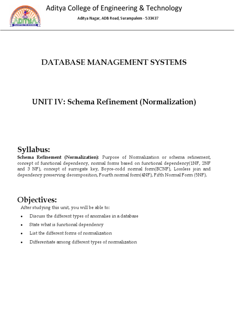 A Detailed Examination of Schema Refinement Through Normalization | PDF | Databases ...