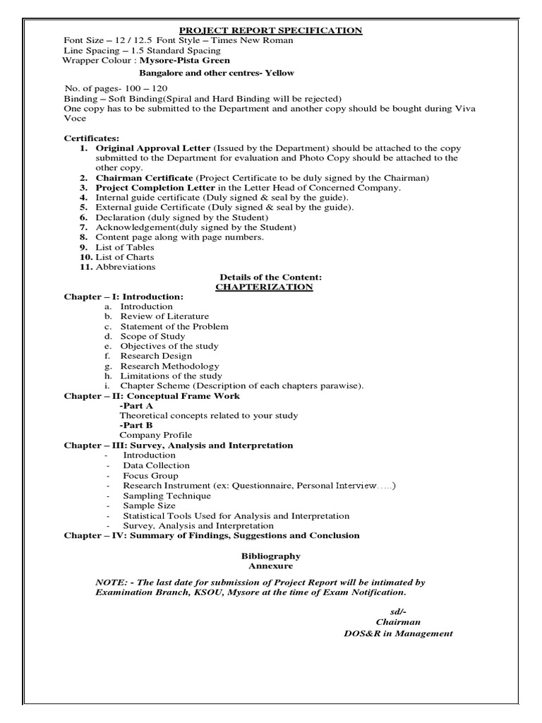 MBA Project Report Specification | PDF | Master Of Business Administration | Science