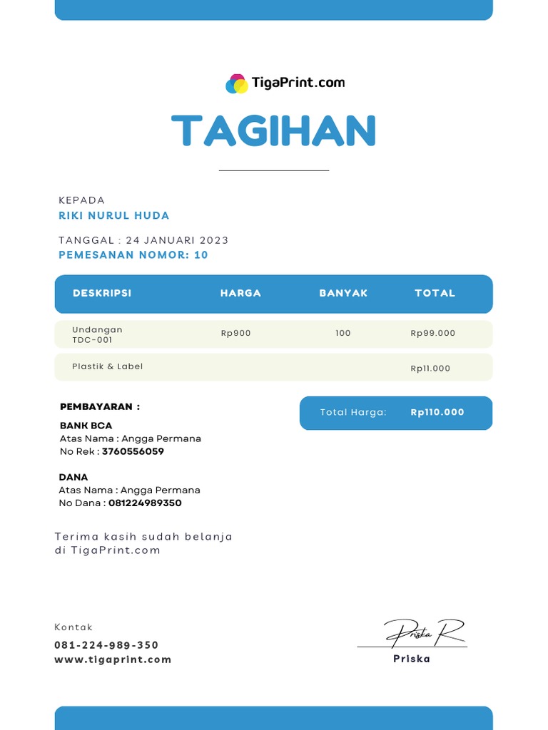 Contoh Invoice Cetak Undangan | PDF