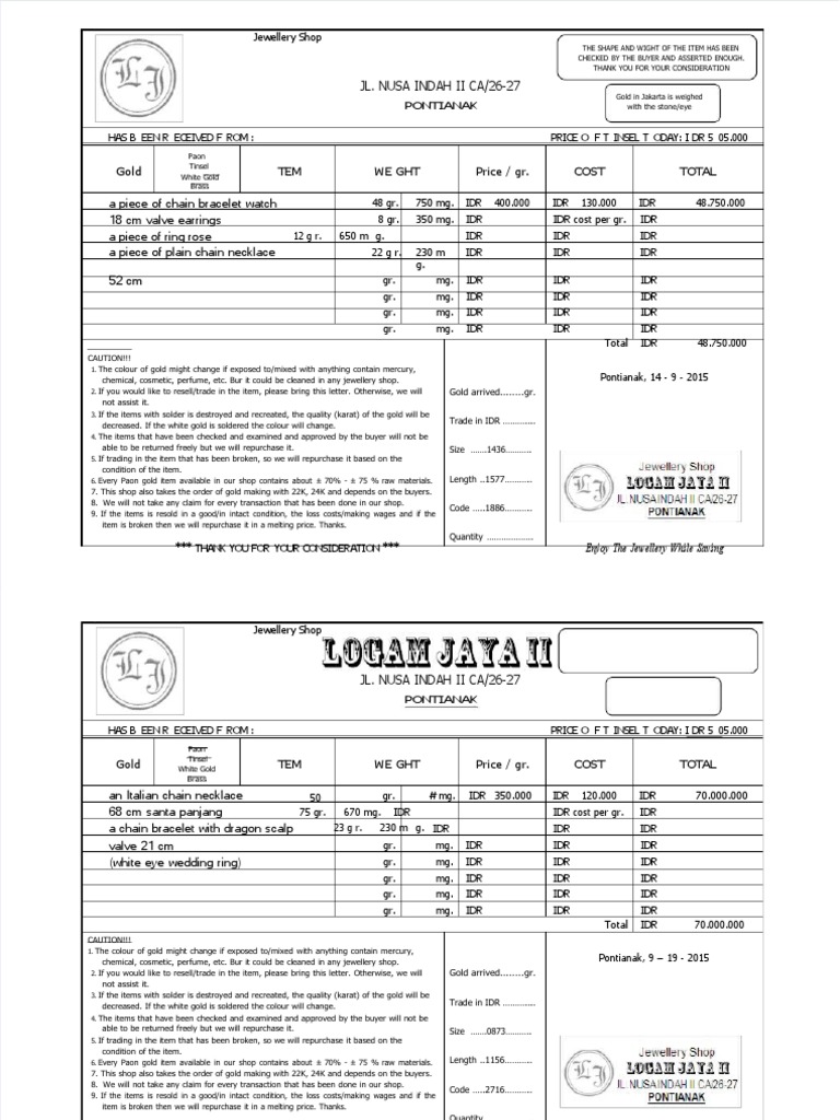 Kwitansi Toko Emas | PDF | Gold | Metals