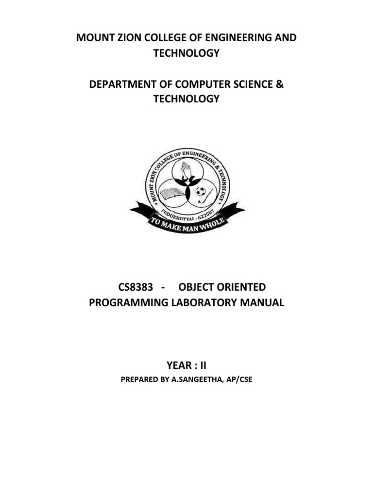 CS8383-OOPS Lab Manual | PDF CS8383-OOPS Lab Manual | PDF