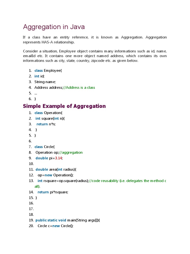 Aggregation in Java With Examples | PDF | Class (Computer Programming ... Aggregation in Java With Examples | PDF | Class (Computer Programming ...