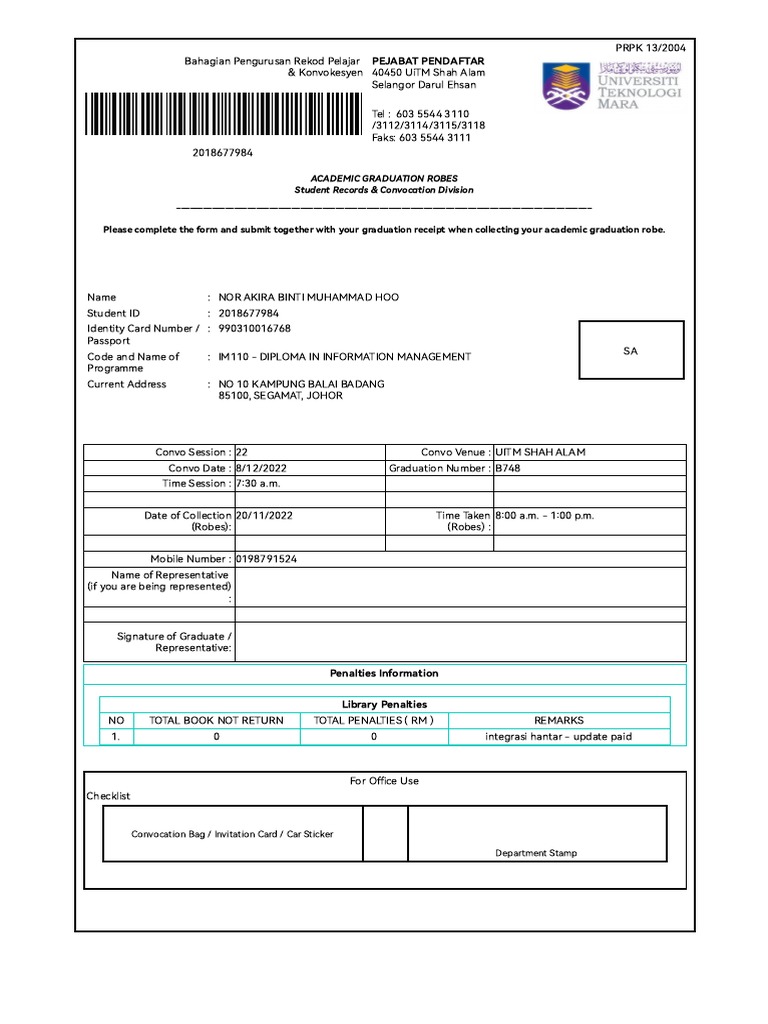 Borang Jubah Uitm | PDF | Authentication | Access Control