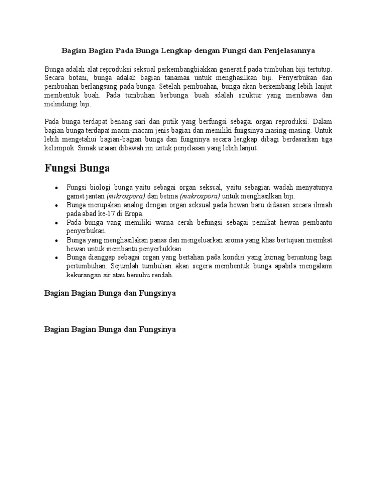 Bagian Bagian Pada Bunga Lengkap Dengan Fungsi Dan Penjelasannya | PDF