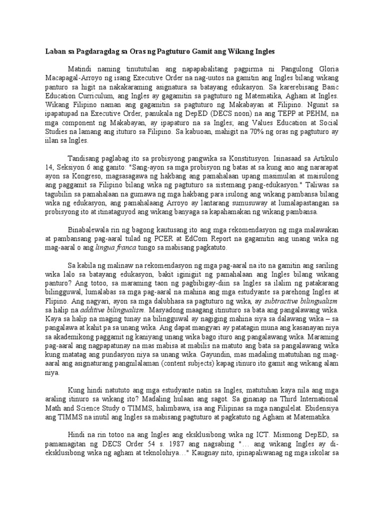 Tekstong Argumentatibo - Halimbawa | PDF