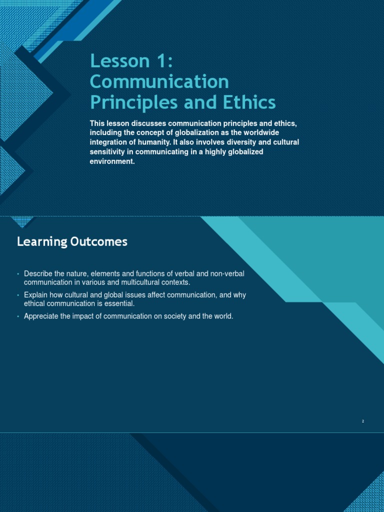 Lesson 1 - Communication Processes, Principles and Ethics | PDF ...