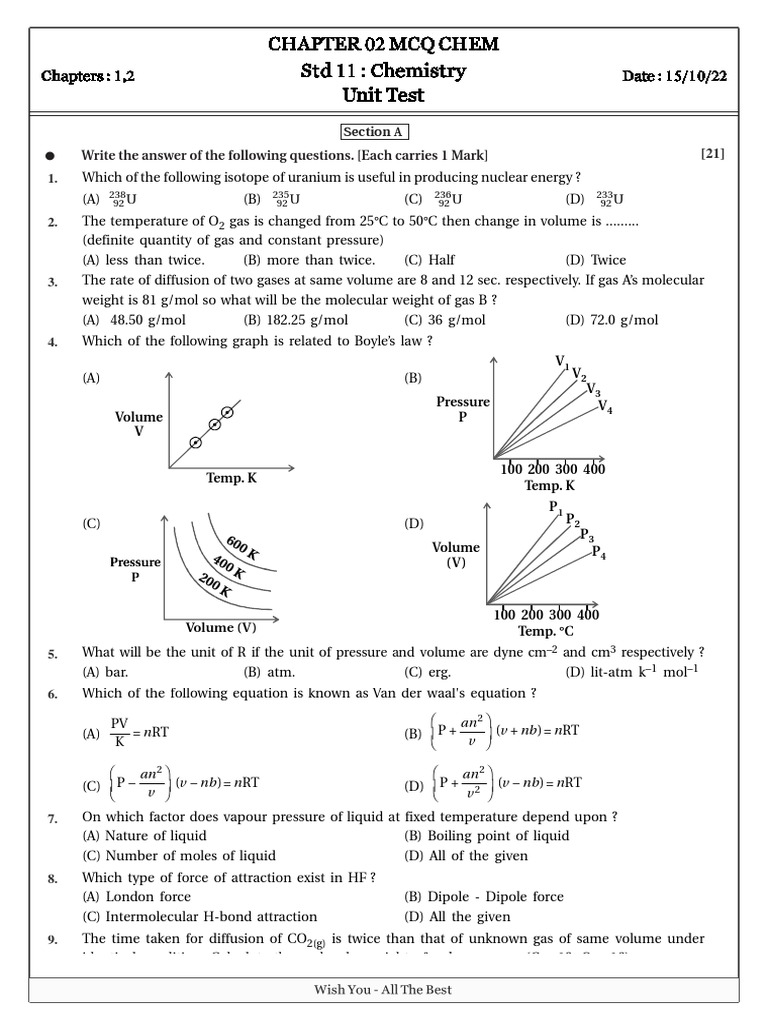 UnitTest D15 Oct 2022 | PDF | Gases | Intermolecular Force UnitTest D15 Oct 2022 | PDF | Gases | Intermolecular Force