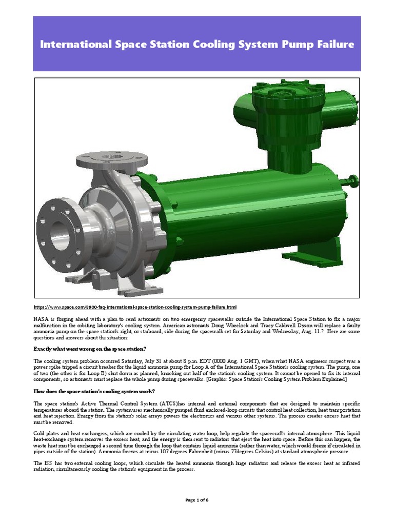 ISS Space Station Reliability Impacted by Cooling Pump Failure | PDF ...