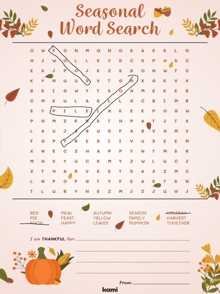 Seasonal Thankful - Word Search | PDF