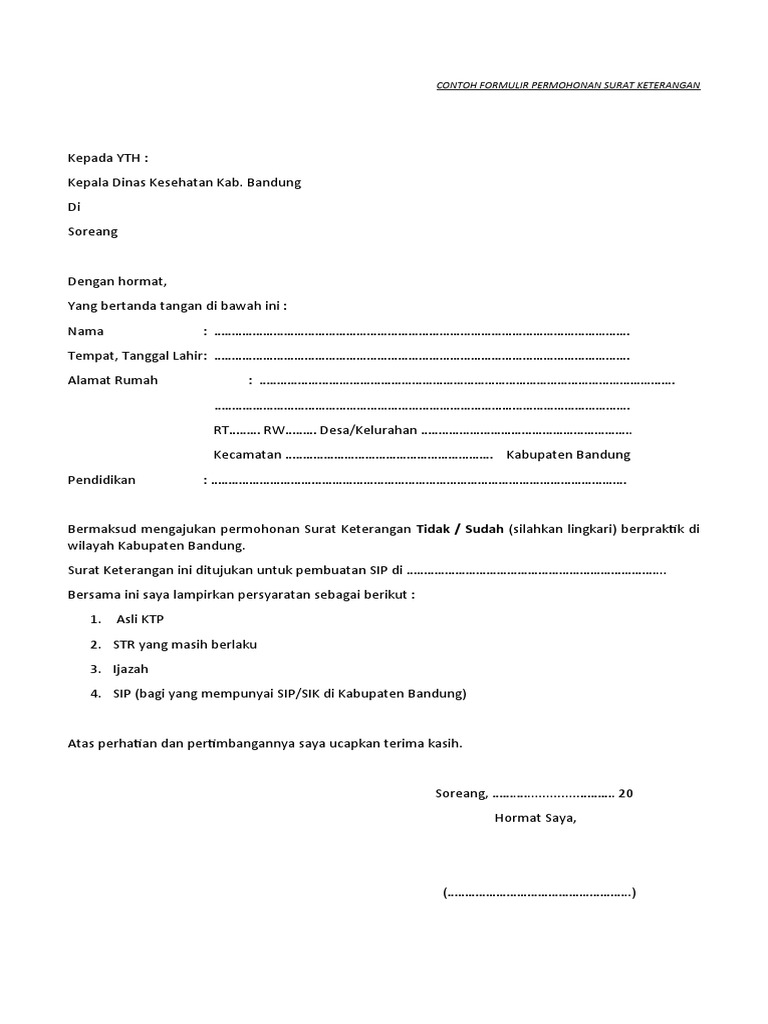 Contoh Formulir Permohonan Surat Keterangan | PDF