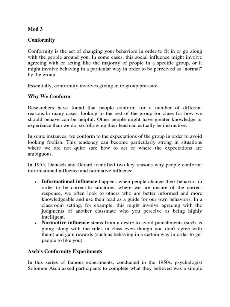 Mod 3 Conformity | PDF | Conformity | Cognitive Science