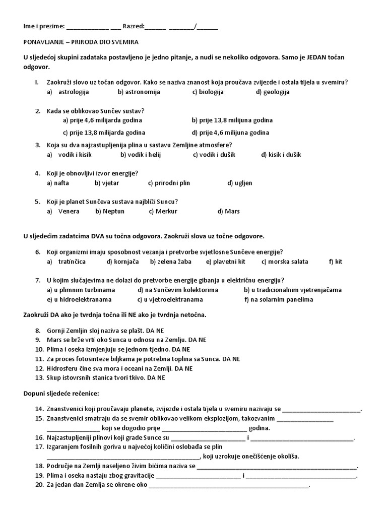 Ponavljanje - 1. Cjelina, 6r | PDF