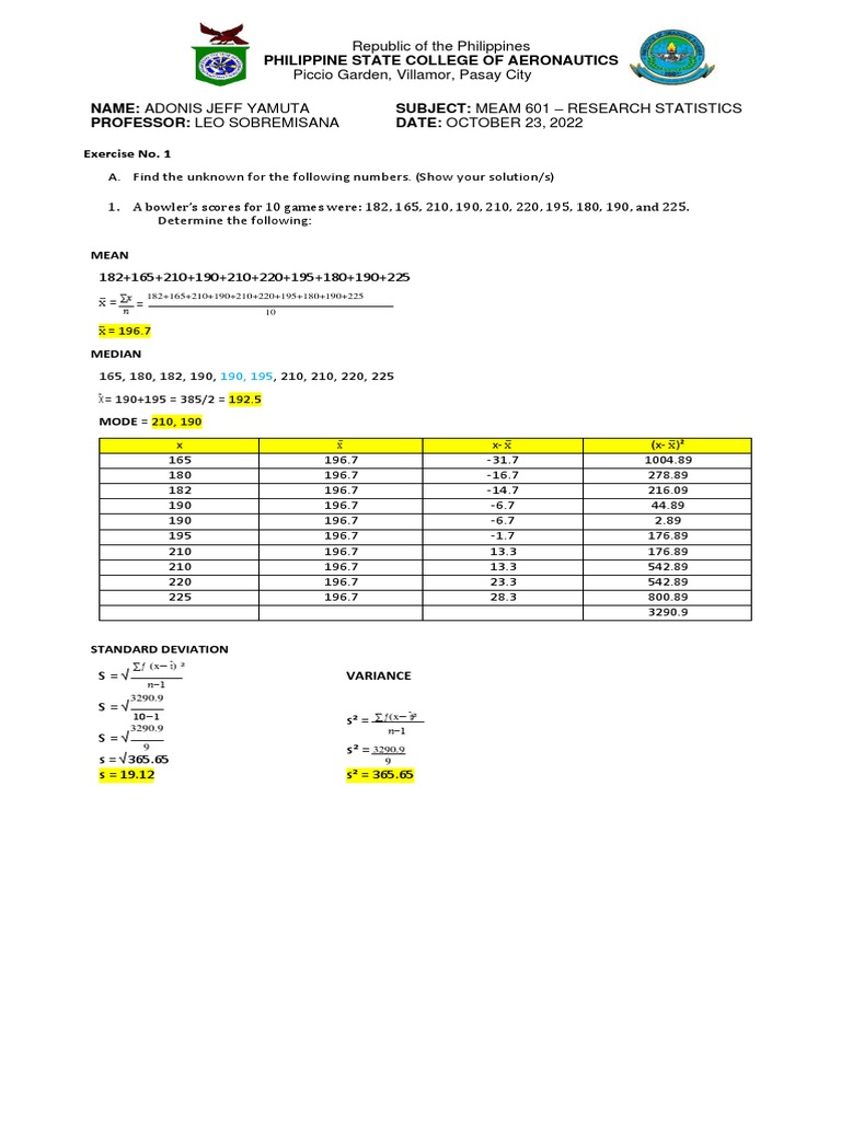 Meam 601 Activity 1 Yamuta, Adonis Jeff E. | PDF | Statistical Inference | Sampling (Statistics)