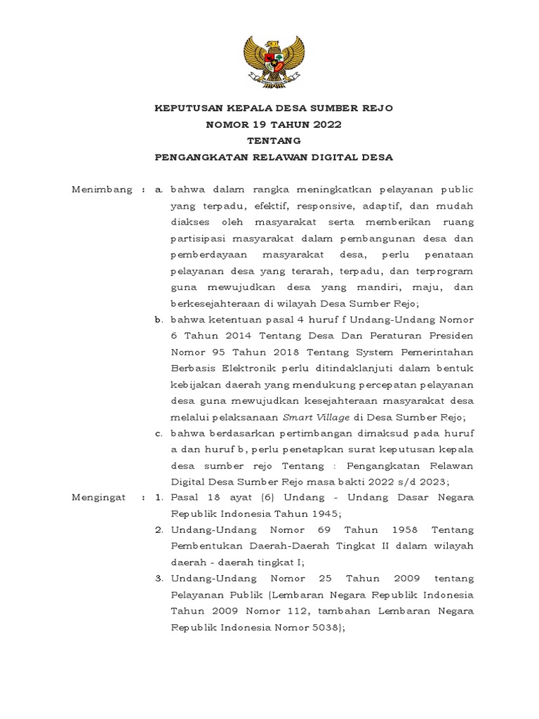 Surat Keputusan Relawan DD - Gunungkidul | PDF | Griya & Taman