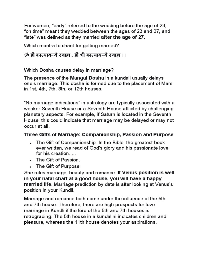 early marriage - jyotish | PDF