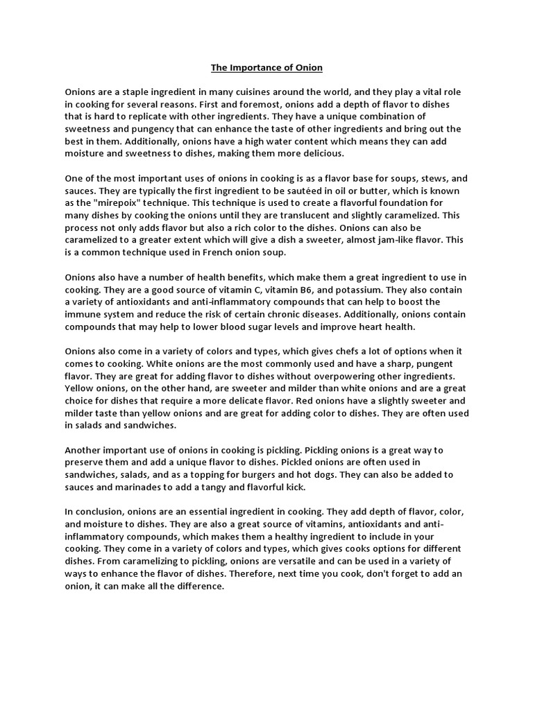 The Importance of Onion | PDF | Onion | Cooking