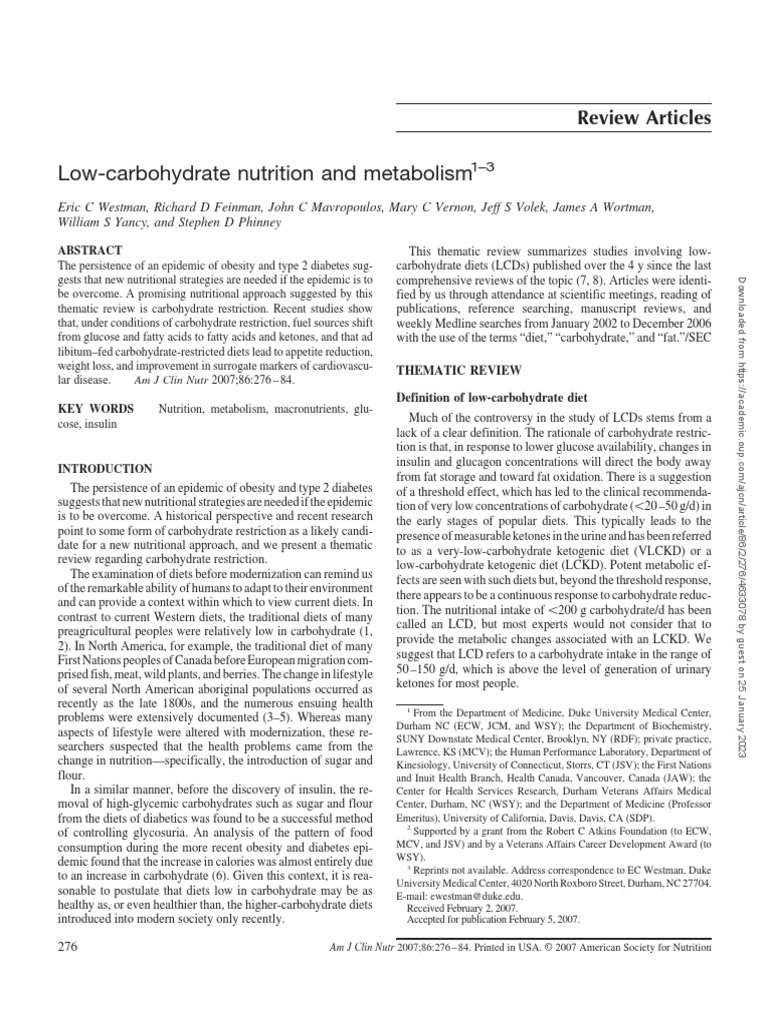 Low-Carbohydrate Nutrition and Metabolism1 | PDF | Dieting | Low ...