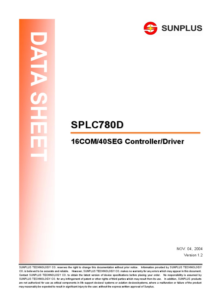SPLC780D SunplusTechnology | PDF | Random Access Memory | Read Only Memory