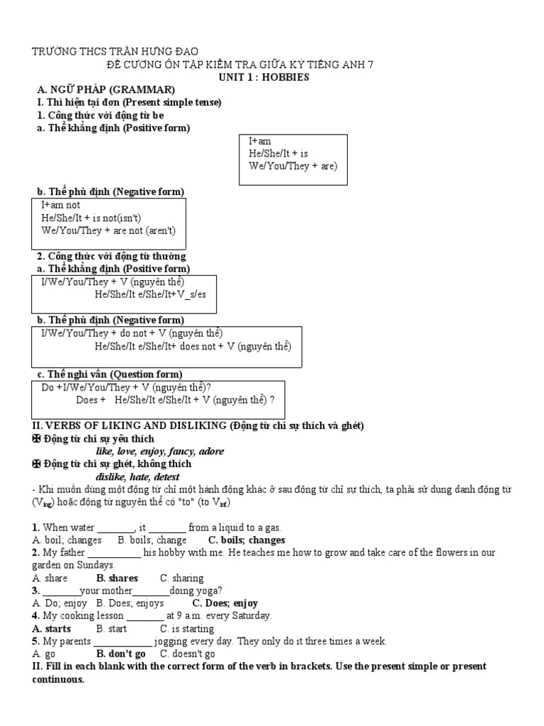4. ĐỀ CƯƠNG MÔN TIẾNG ANH 7 XONG | PDF | Volunteering | Diet (Nutrition)