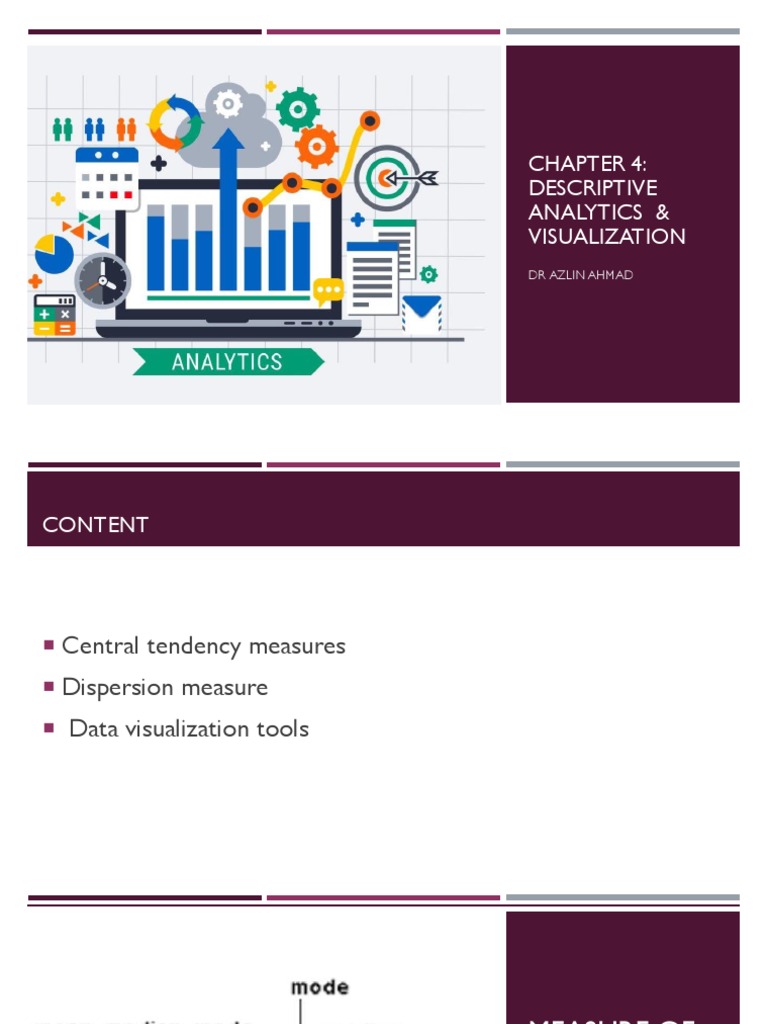 UCS551 Chapter 4 - Descriptive Analytics - Visualization | PDF | Mean | Mode (Statistics)