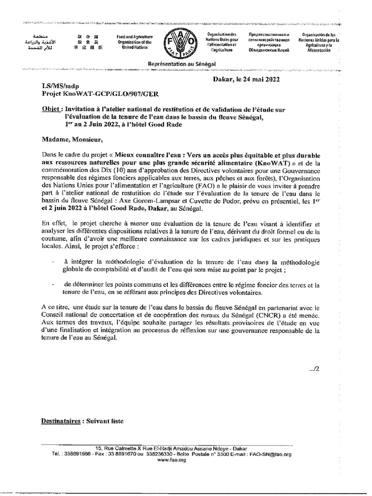 Lettre D'invitation Atelier Validation WTA - Knowat | PDF