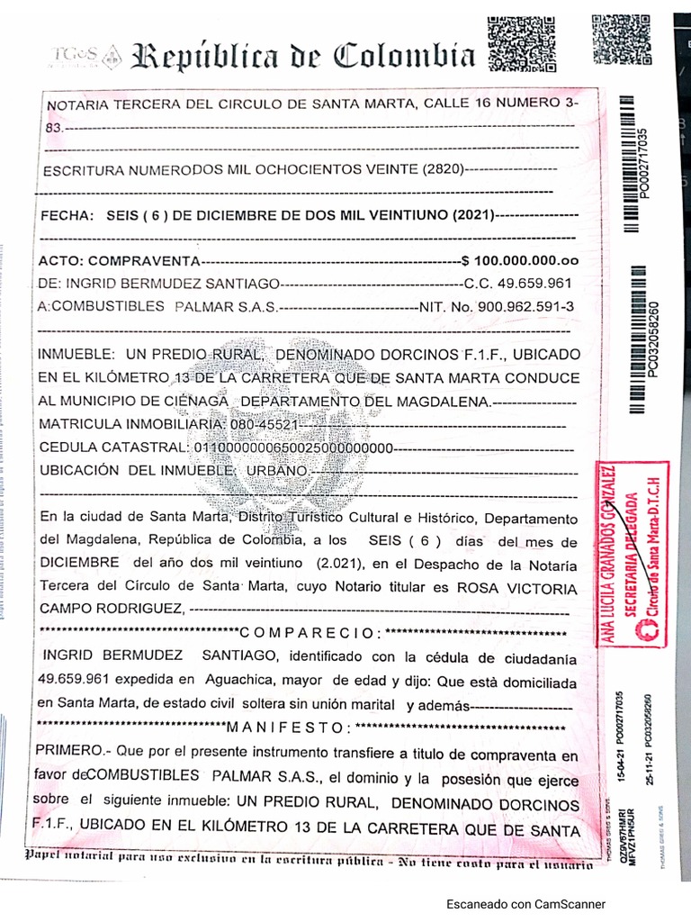 Escritura N 2820 Palmar | PDF