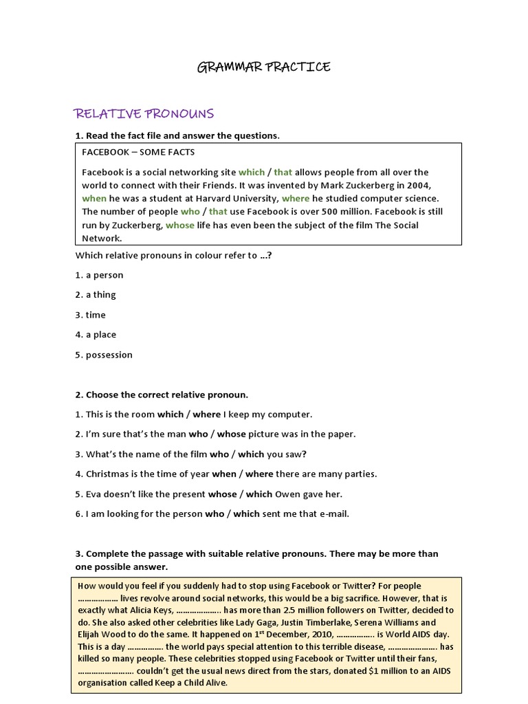 Grammar Practice | PDF | Facebook | Social Networking Service