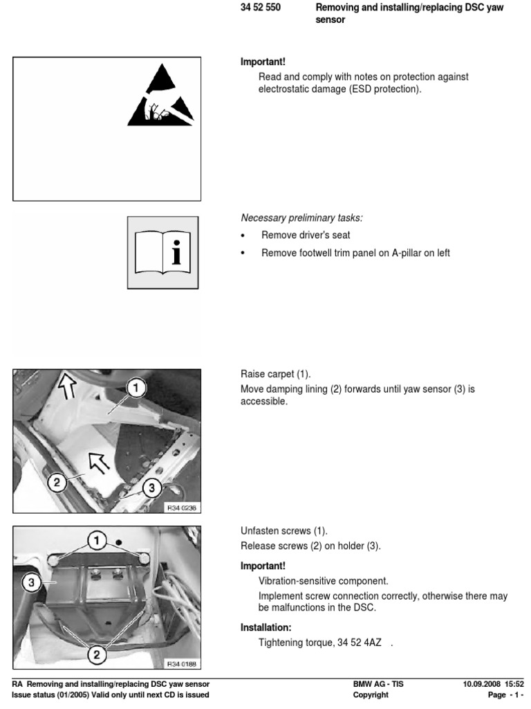 RA Removing and Installing - Replacing DSC Yaw Sensor | PDF ...