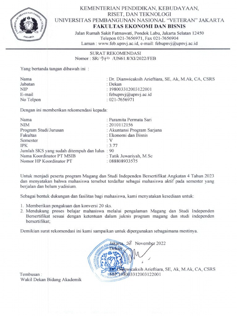 SR 940 Surat Rekomendasi MBKM-MSIB | PDF