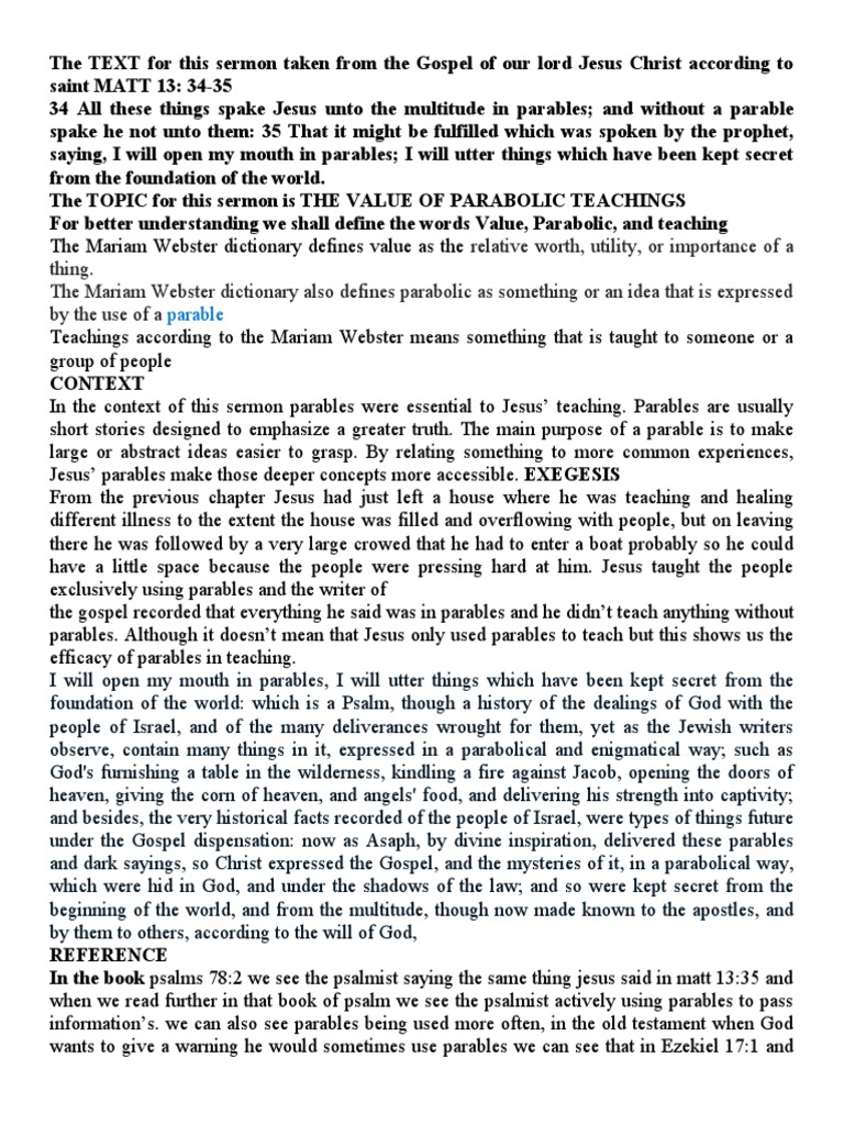 The Importance of Parabolic Teachings | PDF | Jesus | Parables Of Jesus