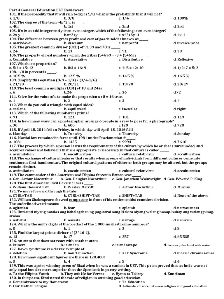 LET General Education Review Questions | PDF
