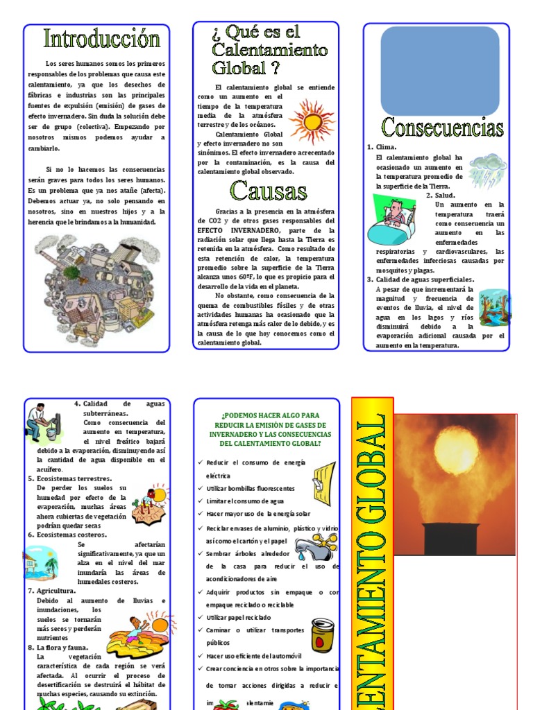 Triptico Del Calentamiento Global 2 | PDF | Cambio climático | Gases de ...