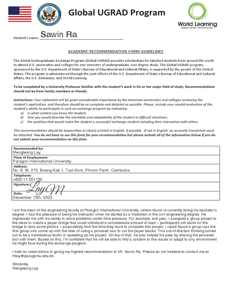 Recommendation Letter - Sawin Ra | PDF | Cognition | Learning