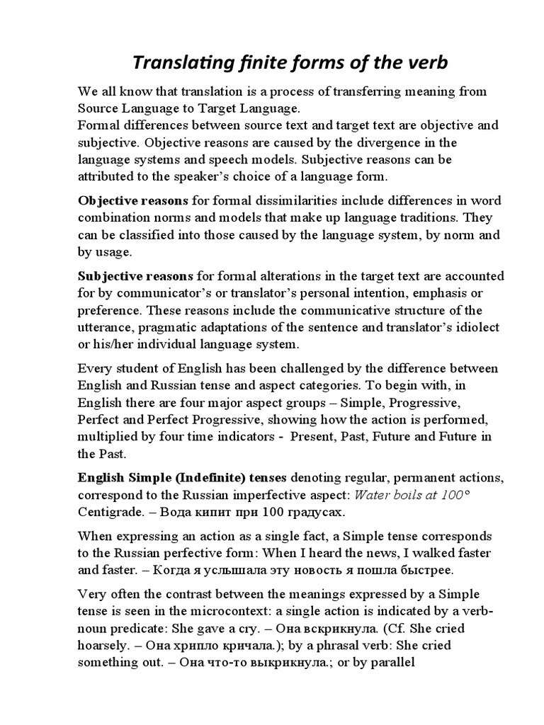 Translating Finite Forms of The Verb | PDF | Grammatical Tense ...